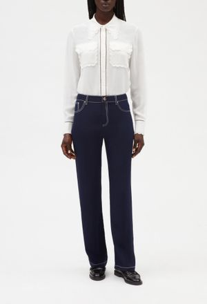 Claudie Pierlot Pantalon droit soie bleue