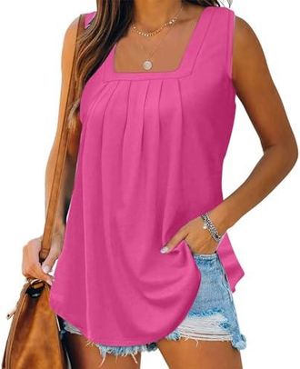 Generic Chemisier sans manches pour femme - Coupe ample - Col carr&eacute; - D&eacute;bardeurs pour femmes et filles - D&eacute;contract&eacute; - L&eacute;ger - Doux - Couleur unie - V&ecirc;tements