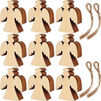 Blulu 60 Stücke Weihnachten Holz Ornamente - Runde Scheiben, Schneeflocke, Engel Form Mit Schnüren für Neujahr Weihnachtsbaum Anhänger (Stil 3)