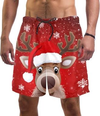 Coosun Short de plage pour homme à séchage rapide Motif renne de Noël Taille S, Flocons de neige mignons en forme de cerf de Noël, XL