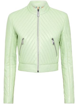 Philipp Plein veste de moto en cuir - Vert