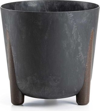 HowHomely Schwarz Blumentopf Kunststoff mit Braunen F&uuml;&szlig;en | ECO Pflanzschalen &Oslash; 30 x H 28,5 cm | Leichter und Stabiler Blumen&uuml;bertopf f&uuml;r Indoor oder Balkon und