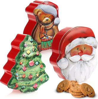Com-Four 3x Keksdose, Blechdose für Weihnachtskekse, weihnachtliche Vorratsdose mit Deckel, Aufbewahrungsbox für Cookies, Süßigkeiten und Geschenke [Auswahl va