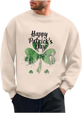 Generic Sweat-shirt de la Saint-Patrick 2026 pour homme - Pull irlandais vert - Imprim&eacute; tr&egrave;fle - Vintage - Chemisier porte-bonheur d&eacute;contract&eacute; &agrave; manches longu
