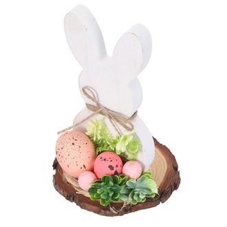 Garneck Osterdekoration Holz Hase mit Ei und Blume Fr&uuml;hlings Tischdeko Osterhasen Figur f&uuml;r Party und Zuhause Osterfest Centerpiece