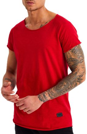 LEIF NELSON T-Shirt Herren Sommer tiefer Rundhals-Ausschnitt (Rot, Gr&ouml;&szlig;e S), Regular Fit Herren-T-Shirt 100% Baumwolle, Casual Basic M&auml;nner T-Shirt Kurzarm
