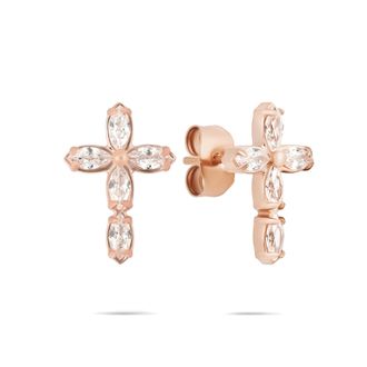 Tamaris Ohrring - Ohrstecker aus Edelstahl mit Kreuz-Motiv - IP Ros&eacute;gold - 1,4 cm - wasserfest & hautfreundlich