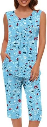 Generic Pyjashort Femme 2 Pcs Ensemble Pijama Summer Coton Loungewear Pas Cher Womens Salon Sets Pyjama Capri Chemise San Manches Pantalon Capri Lingerie Blan