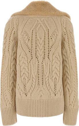 Ermanno Scervino Wool Cable-Knit Shearling-Collar Coat - Beige