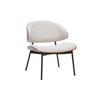 Miliboo Fabulo Sessel aus Stoff mit Velours-Effekt, strukturiert, Beige, dunkles Holz und Metall, Schwarz