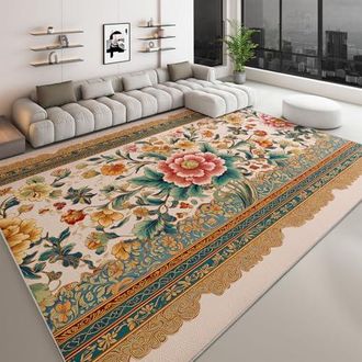 Generic Tapis Rose Lavable pour Salon, Tapis &agrave; Poils Courts Antid&eacute;rapant &Eacute;l&eacute;gant Charmant R&eacute;tro Floral pour Enfants Bureau Salle &agrave; Manger Cuisine et Chambre d