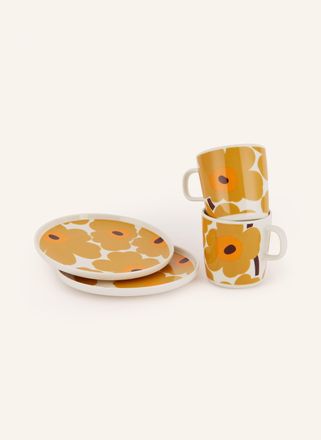 Marimekko 4-Tlg. Set Oiva/ Unikko: Henkelbecher Und Dessertteller orange