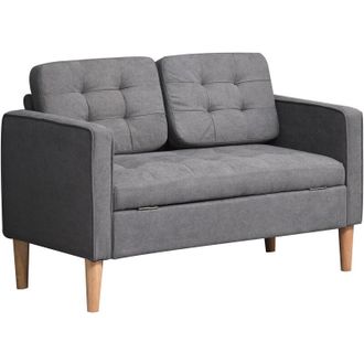 HOMCOM 2 Sitzer Sofa, Couch mit Stauraum, Holzbeine, Gepolsterter Polstersofa mit Samtoptik f&uuml;r Wohnzimmer, Schlafzimmer, 117x 62 x 78 cm, Grau