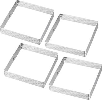 Westmark Tartelette-Rahmen 4 Stk. - Perfekte Tarte- und Quicheformen - Gleichmäßiges Backergebnis dank Perforation - Silber, 10x10 cm