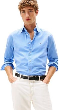 Tommy Hilfiger Chemise Homme Flex Poplin Micro Gingham Regular Fit, Bleu (Sweet Blue/Check), XXXL