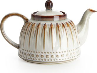 Sweese Keramik-Teekanne, Perlen-Retro-Blumenglasur, 1100 ml, gro&szlig;e Teekanne f&uuml;r losen Tee oder Beutel, genug f&uuml;r 4 Tassen, Nebula Amber