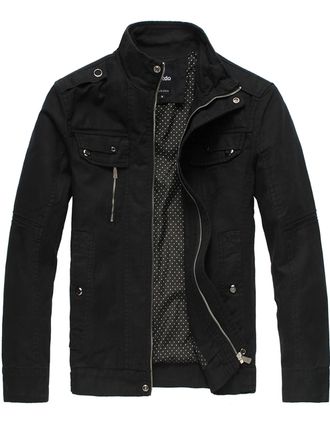 Wantdo Herren Klassisch Military Jacke Stehkragen &Uuml;bergangsjacke Milit&auml;rfracht Lodenjacke Milit&auml;r Stil Oberbekleidung Schwarz 3XL