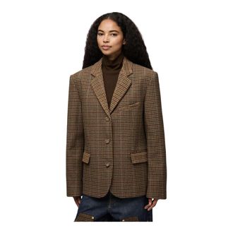 Ganni Heavy Check Twill Blazer - - Jackets - Damen - Braun - M