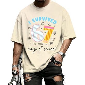 Generic Six Seven Shirt I Survived 67 Days of School Funny Six Seven 67 Meme T-Shirt Fashion Casual Graphic T-Shirt Daily Campus, cr&egrave;me, 4XL