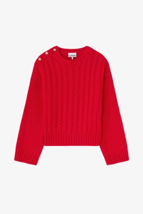 Ganni Pull rouge en laine m&eacute;lang&eacute;e torsad&eacute;e - Pour Femme