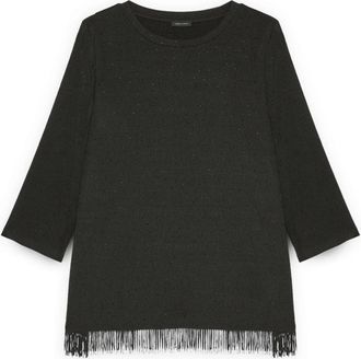 Fiorella Rubino Femme, Tops, Noir, Taille: 42 FR T-shirt en jersey avec sequins et franges