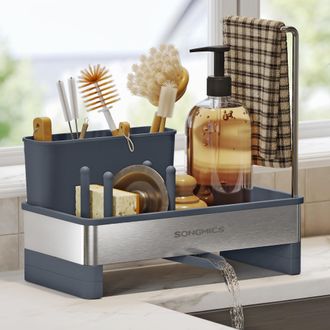 Songmics Sp&uuml;lbecken-Organizer, K&uuml;chen-Organizer mit Schwammhalter, Sp&uuml;le Organizer, f&uuml;r B&uuml;rsten, Sp&uuml;lmittel, Sp&uuml;ltuchhalter, Edelstahl, platzsparend, drehbarer