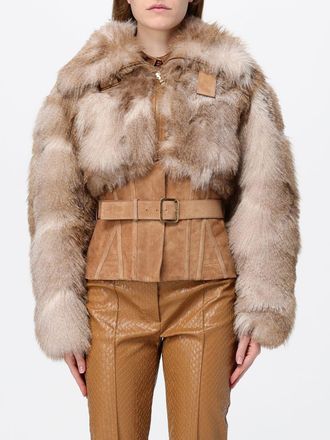 Elisabetta Franchi Veste courte en faux su&egrave;de et fausse fourrure avec ceinture