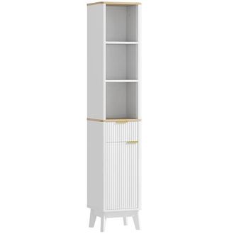 HOMCOM Badezimmerschrank mit 3 offenen Regalen, Schublade und 2 verstellbaren Einlegeb&ouml;den f&uuml;r kleine Bereiche, 33 x 30 x 170 cm, Wei&szlig;
