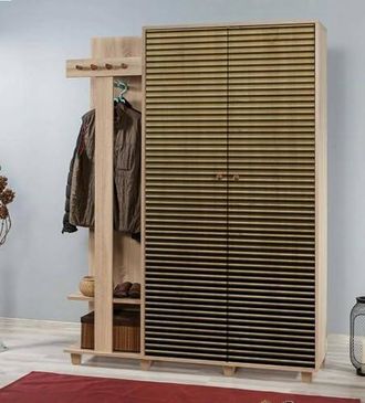 Dmora Eingangsmöbel Terpsi, Moderner Eingang, Wandgarderobe, Multifunktions-Aufbewahrungskonsole, 135x36h194 cm, Eiche