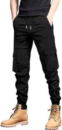 Generic Pantalon cargo &agrave; jambe droite pour homme avec plusieurs poches pour un usage quotidien, voyage, taille &eacute;lastique, pantalon durable, Noir, XXL