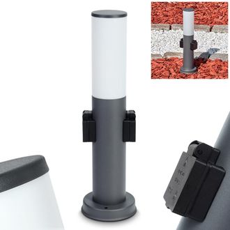 HOFSTEIN Sockelleuchte Caserta, Au&szlig;enwegeleuchte mit 2 Steckdosen aus Metall/Kunststoff in Anthrazit/Wei&szlig;, moderne Wegeleuchte f&uuml;r Garten, Au&szlig;enbereich, Hof, T