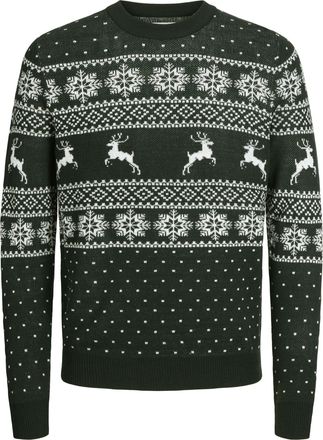 Jack & Jones JACK&JONES Herren JJXMAS Gabriel Knit Crew Neck Strickpullover, Scarab/Pattern:w. Cloud Dancer, Small