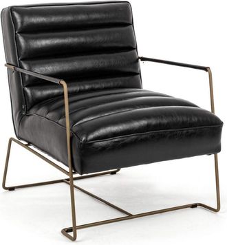 Les Tendances Fauteuil en simili cuir noir et pieds en acier Brina
