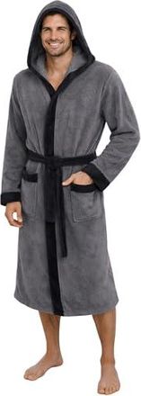 Morgenstern Peignoir Homme 100% Coton &Eacute;ponge Capuche Long Gris/Noir XXL