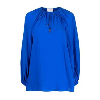 Phaeonia Blaue Seidenbluse zum Binden - - Blouses & Shirts - Damen - Blau - XS
