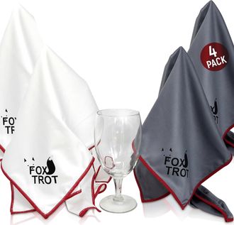 Fox Trot Gro&szlig;e Mikrofaser-Poliert&uuml;cher (4 St&uuml;ck, Wei&szlig; | Grau), streifenfrei, fusselfreier Glanz und Klarheit f&uuml;r Weingl&auml;ser, Stielgl&auml;ser und mehr