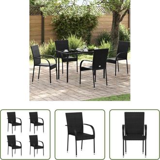 vidaXL Stapelst&uuml;hle - Stapelbare Gartenst&uuml;hle 4 Stk. Poly Rattan Schwarz