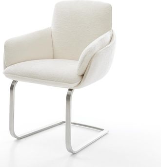DELIFE Freischwinger Luan-Flex mit Armlehnen Boucl&eacute; Soft Beige Freischwinger flach Edelstahl, Esszimmerst&uuml;hle