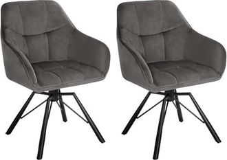 Woltu Chaise Pivotante à 360°, Lot de 2, Chaise Salle à Manger Scandinave, en Velours, Assise Rembourrée, Pieds en Métal, Gris Foncé, BH365dgr-2
