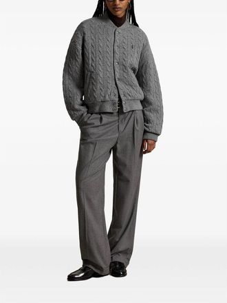 Ralph Lauren Cable-Knit Wool Bomber Jacket - Gray