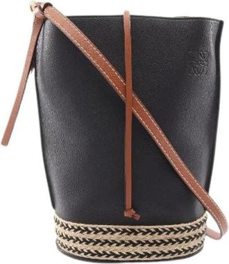Loewe Pre-owned Sac seau Gate en cuir et raphia - Femme - Pre-owned - Noir - Taille: ONE Size