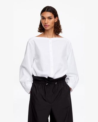 Arket Baumwollbluse Mit U-Boot-Ausschnitt -Wei&szlig;