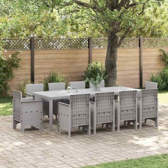vidaXL Garten Essgruppe 11 pcs Hellgrau Polt Rattan Vidaxl
