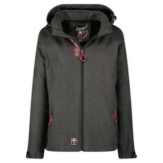 Geographical Norway Tereze Lady Veste Softshell Capuche Femme Impermeable Outdoor - Blouson Coupe Vent Resistant - Activites En Exterieur Randonnee Ski Automne Hiver Prin