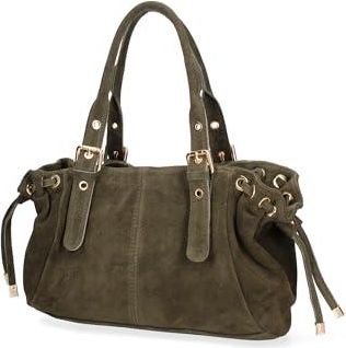 Gave Lux Sac à main pour femme en cuir véritable Made in Italy 20x21x33 cm GLX22010923FBG, vert foncé, Taille unique