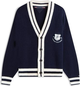 Tommy Hilfiger Heavy Strick-Cardigan aus Baumwolle mit Label-Aufn&auml;her in