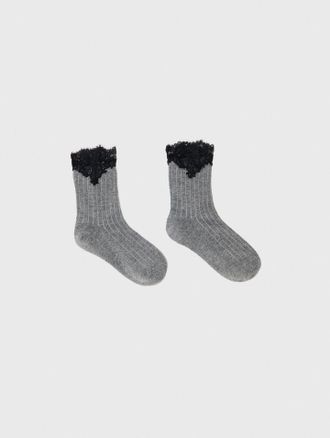 Maje Chaussettes En Coton Et Dentelle - Gris Anthracite - Maje