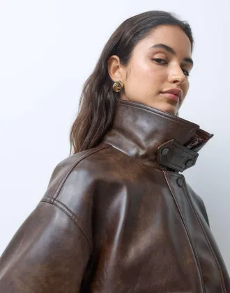 Abercrombie & Fitch bomber &agrave; col chemin&eacute;e en marron d&eacute;lav&eacute;