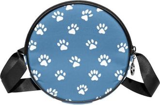 Generic Petit sac &agrave; bandouli&egrave;re circulaire pour femme, motif pattes de chiens, sac &agrave; dos &agrave; bandouli&egrave;re bleu, sac &agrave; dos avec fermeture &eacute;clair, bretelles r&eacute;glab