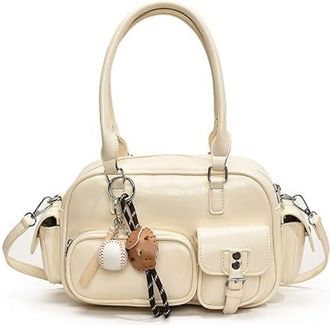 Generic Sac &agrave; bandouli&egrave;re r&eacute;tro pour femme avec plusieurs poches - En cuir souple - Sac &agrave; bandouli&egrave;re - Sac de loisirs, blanc et rouge, Mittelgro&szlig;e